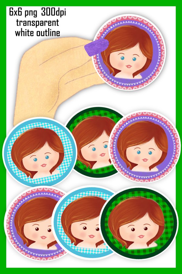 Unique Female stickers 6 circle frame print and cut png