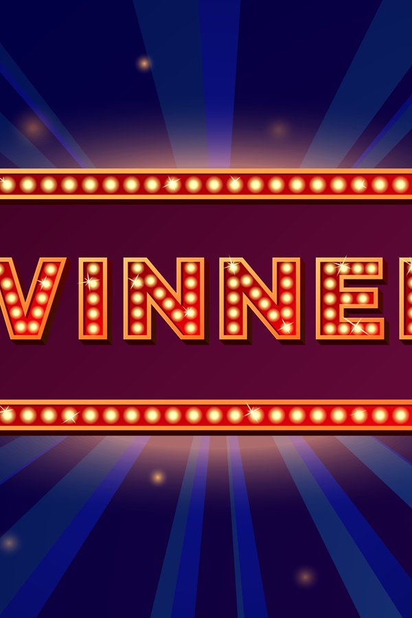 Retro winner banner. Sign show game, lottery prize winning g