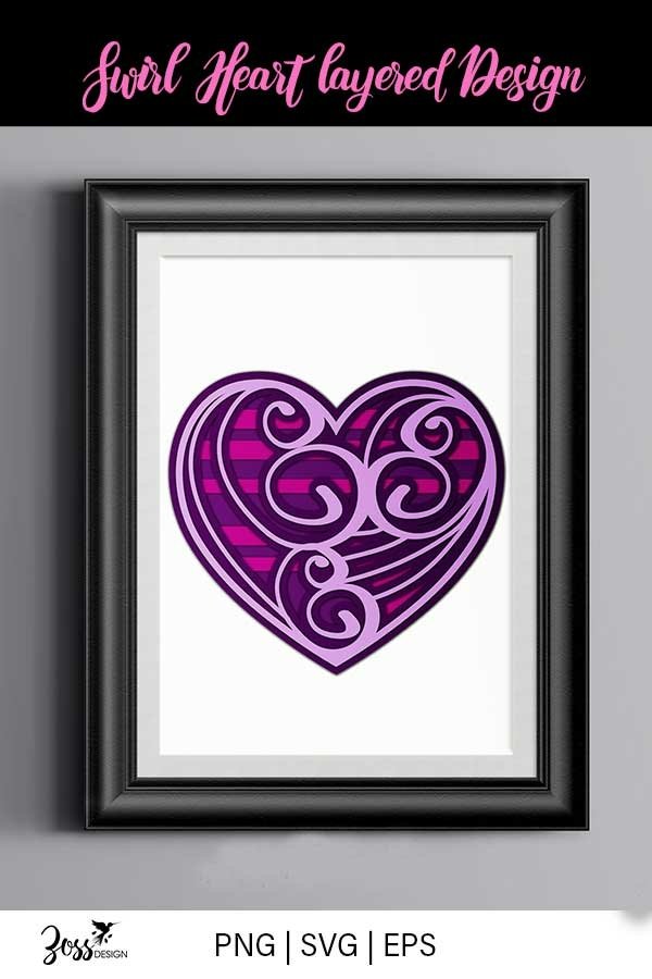 Layered Heart with swirls svg cut file
