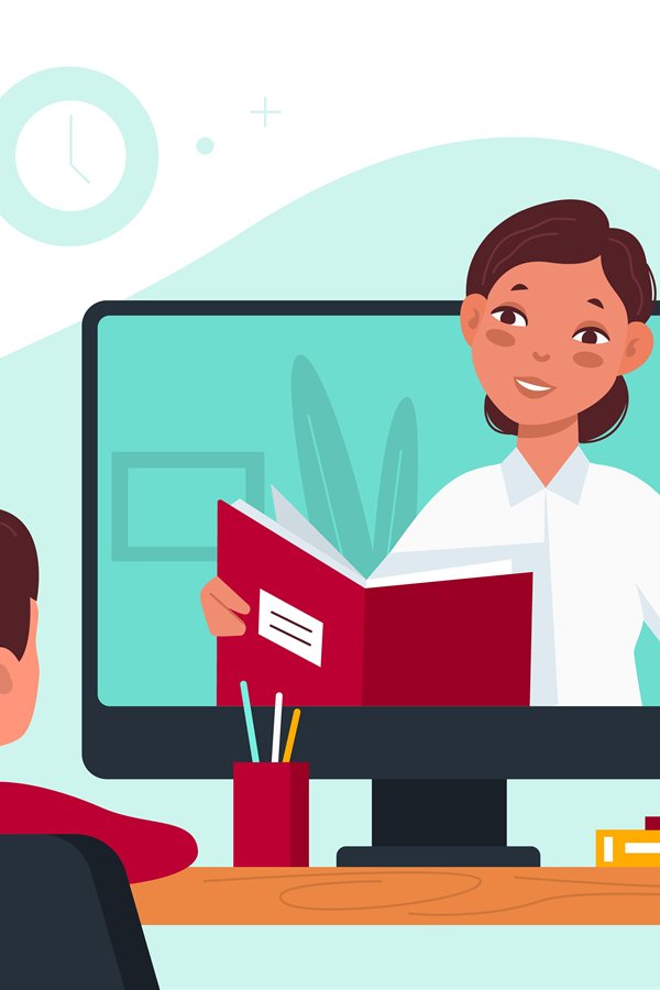 Distance learning. Online education video lesson during covi