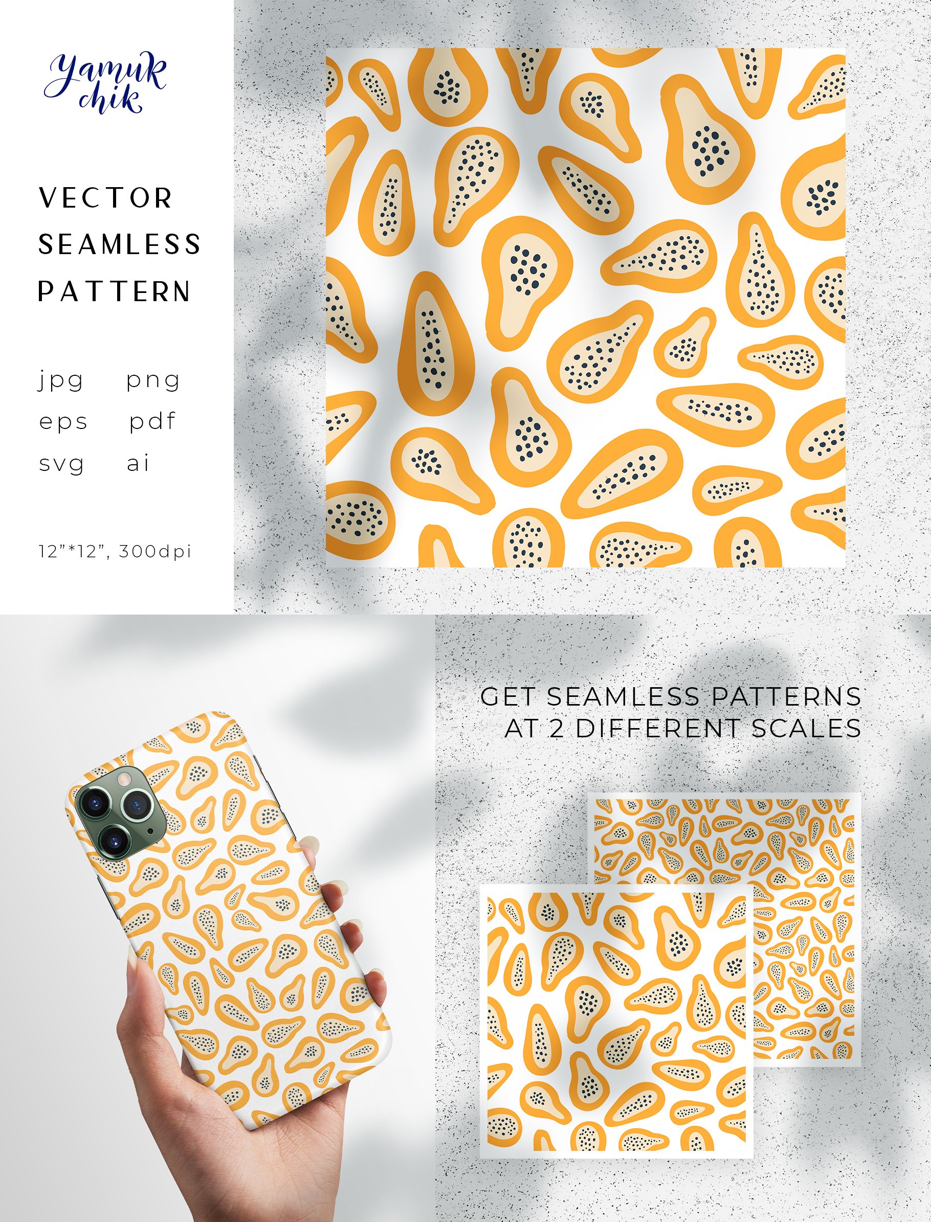 Papaya repeat pattern, Fruit Digital Paper, papaya (986442)