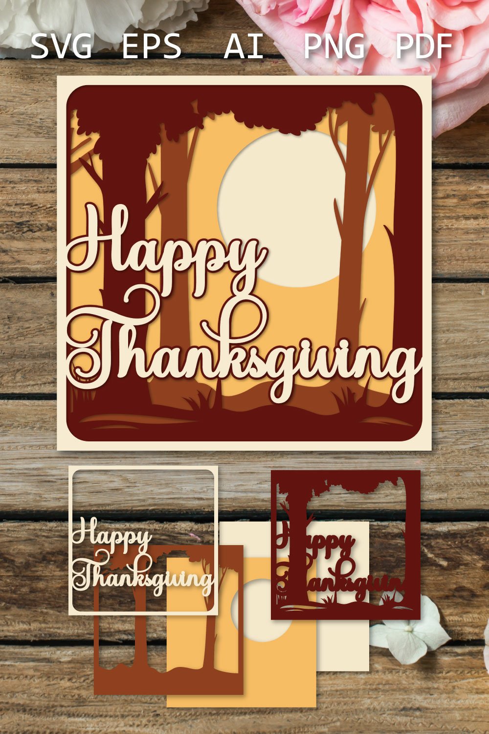 3D Layered Happy Thanksgiving papercut card, Shadow box