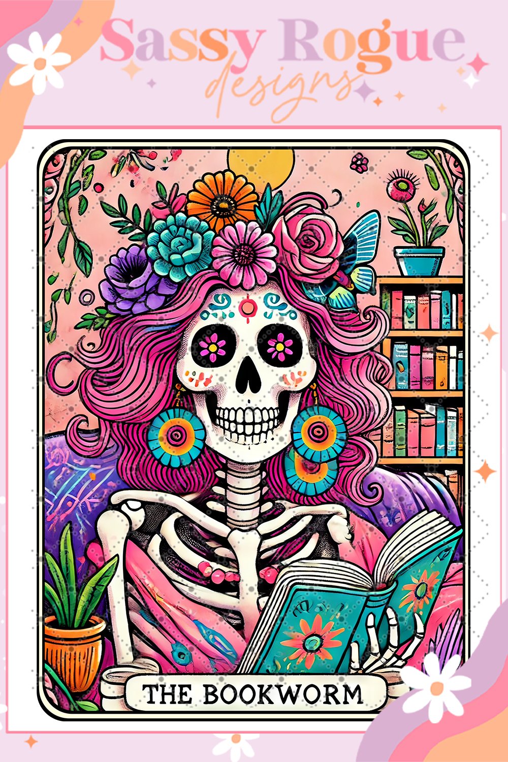 The Bookworm Funny Tarot Card, Sarcastic Sweary Skeleton