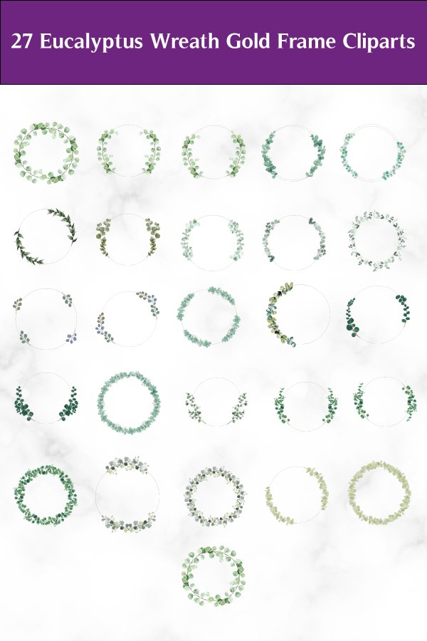 Eucalyptus Wreath Gold Frame Clipart PNG SVG, Greenery