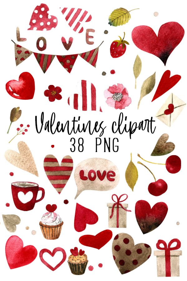 Watercolor Valentine's day clipart bundle. Hearts (1672191)