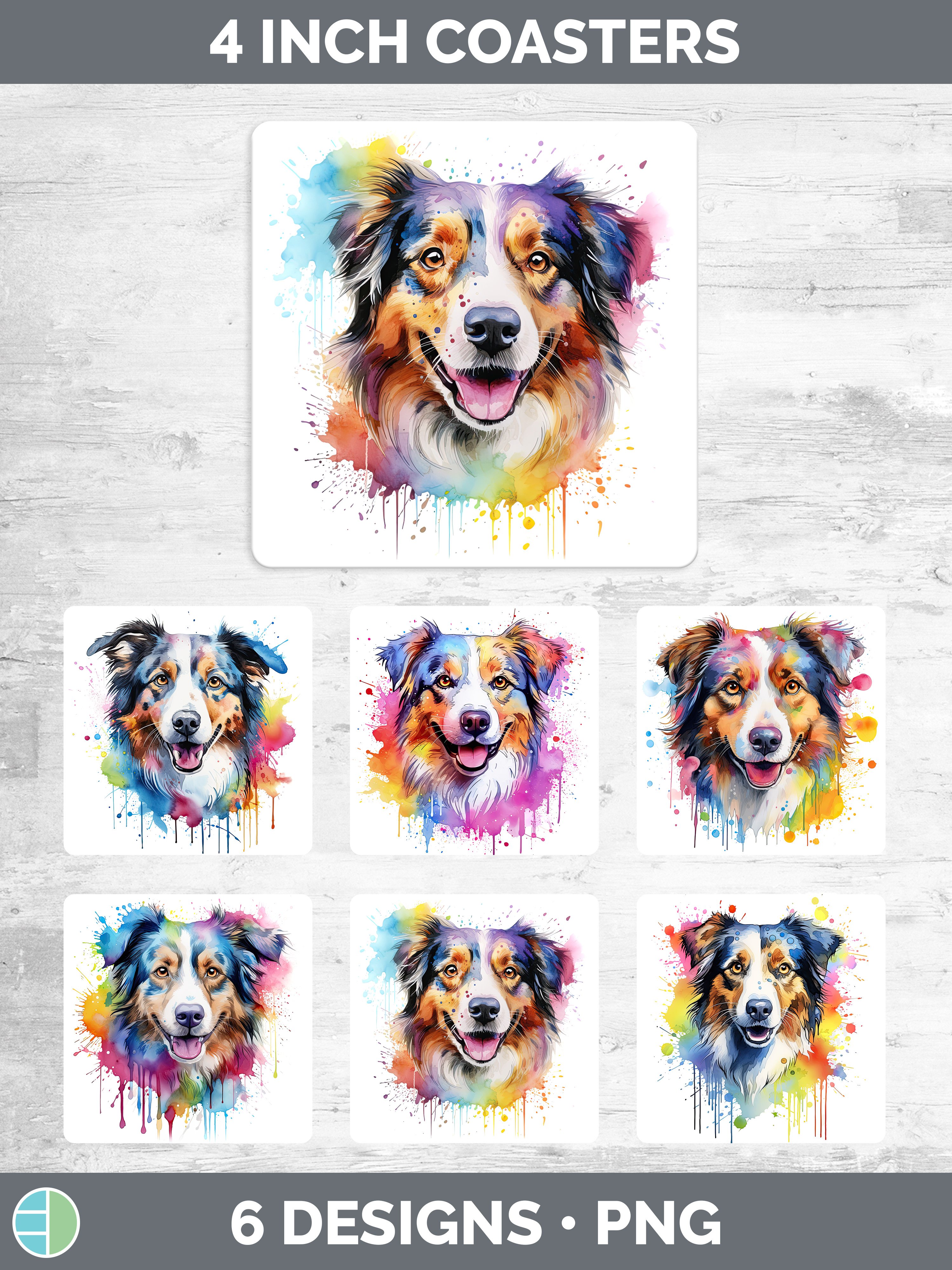 Splat Rainbow Australian Shepherd Dog Square Coaster | Subli
