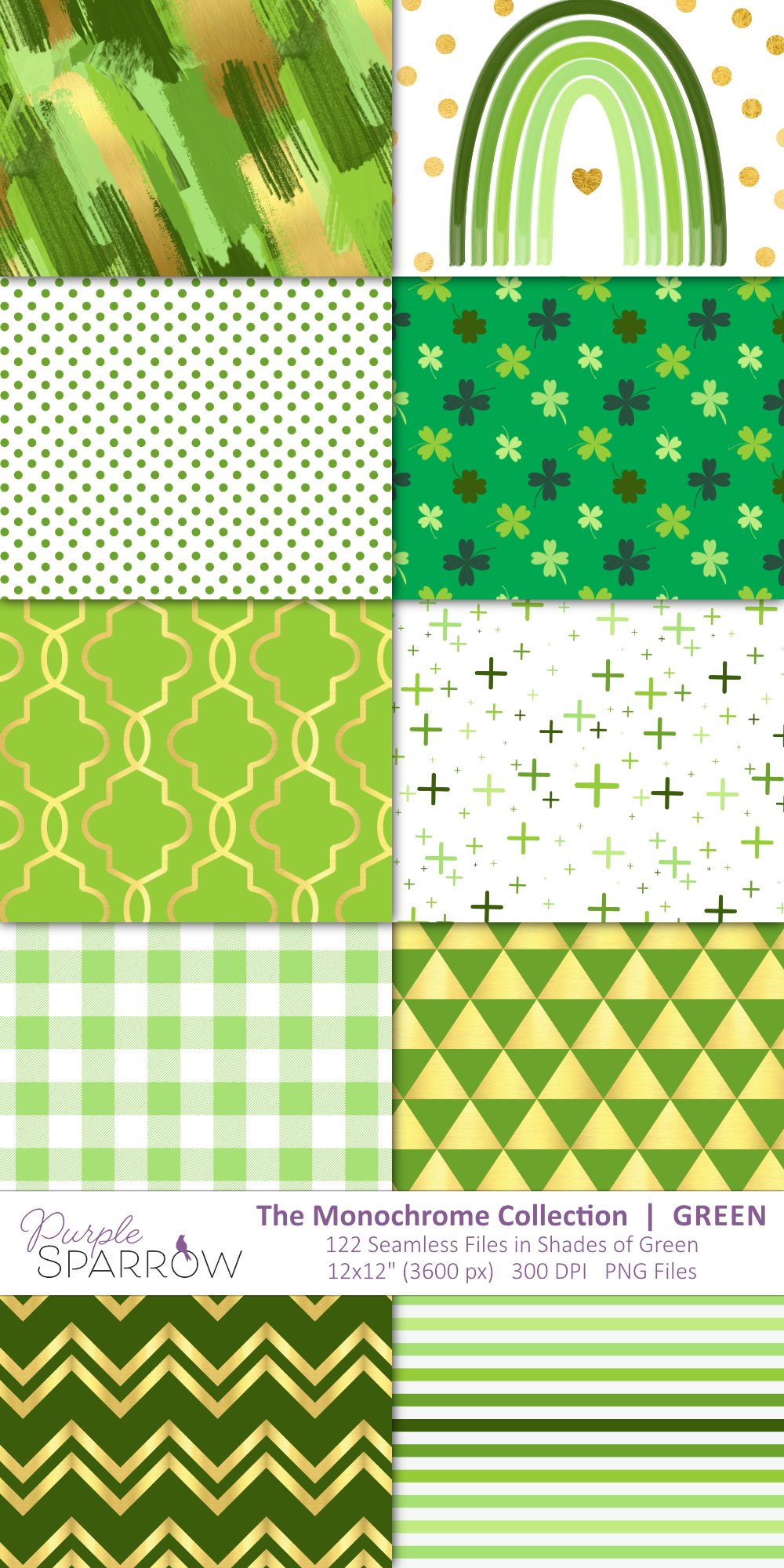 Monochrome Seamless Patterns | Green Collection