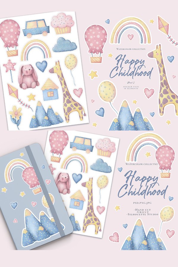 Happy Childhood Past 2. Printable Sticker pack