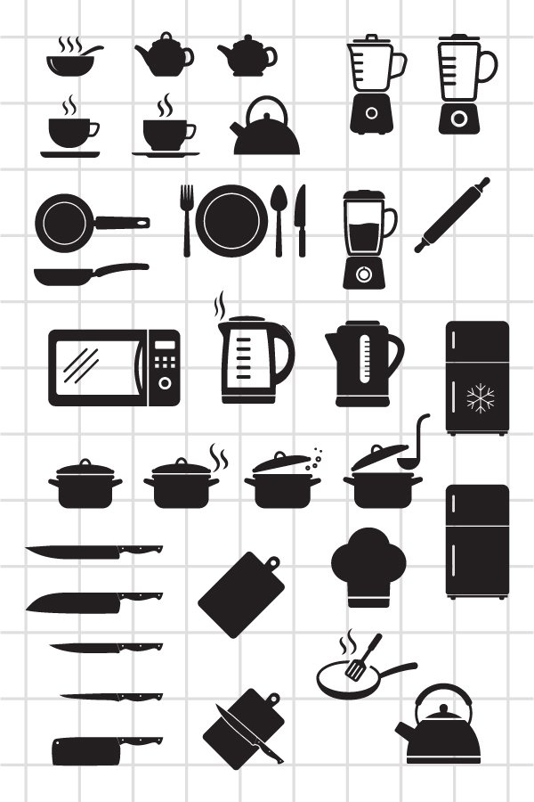 Kitchen SVG, Cooking Utensils Cut Files, Silhouette, Cricut