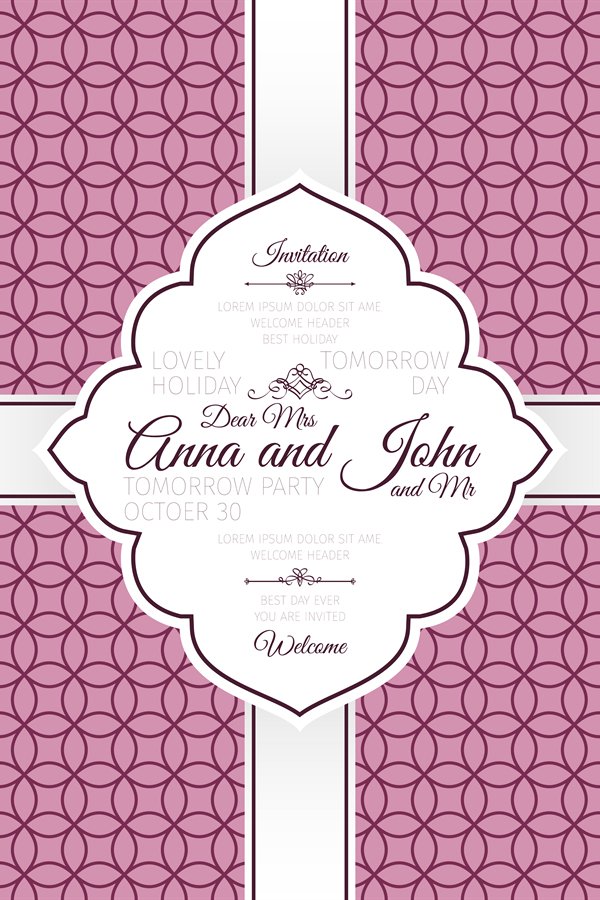 Card with circular violet linear pattern