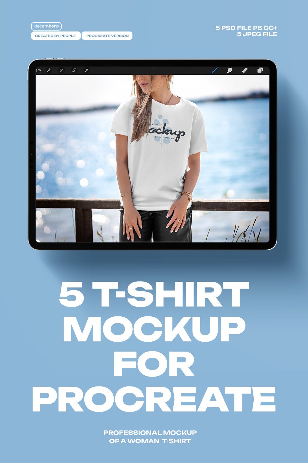 5 Mockups T-Shirt on a Girl in the Outdoor for Procreate