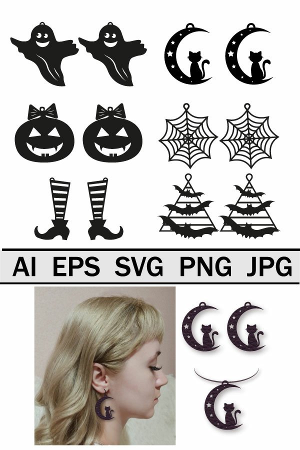 Earrings and pendants for Halloween, svg template (1502462)