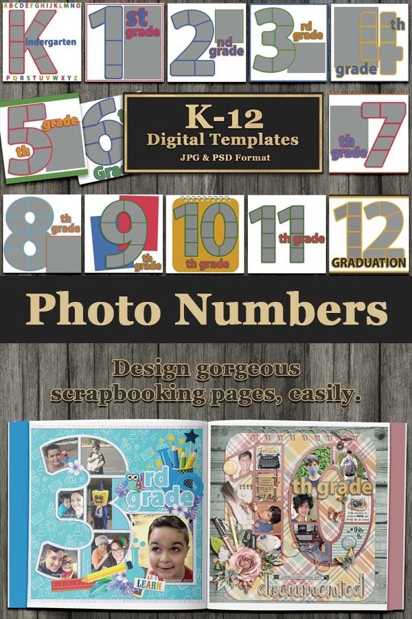 Bundle of 13 Digital Scrapbooking Templates for School