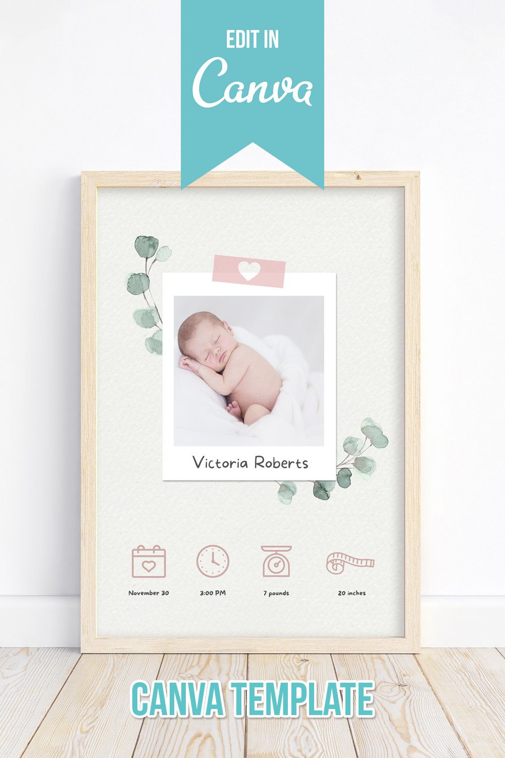 Baby Girl - Newborn Stats Canva Template