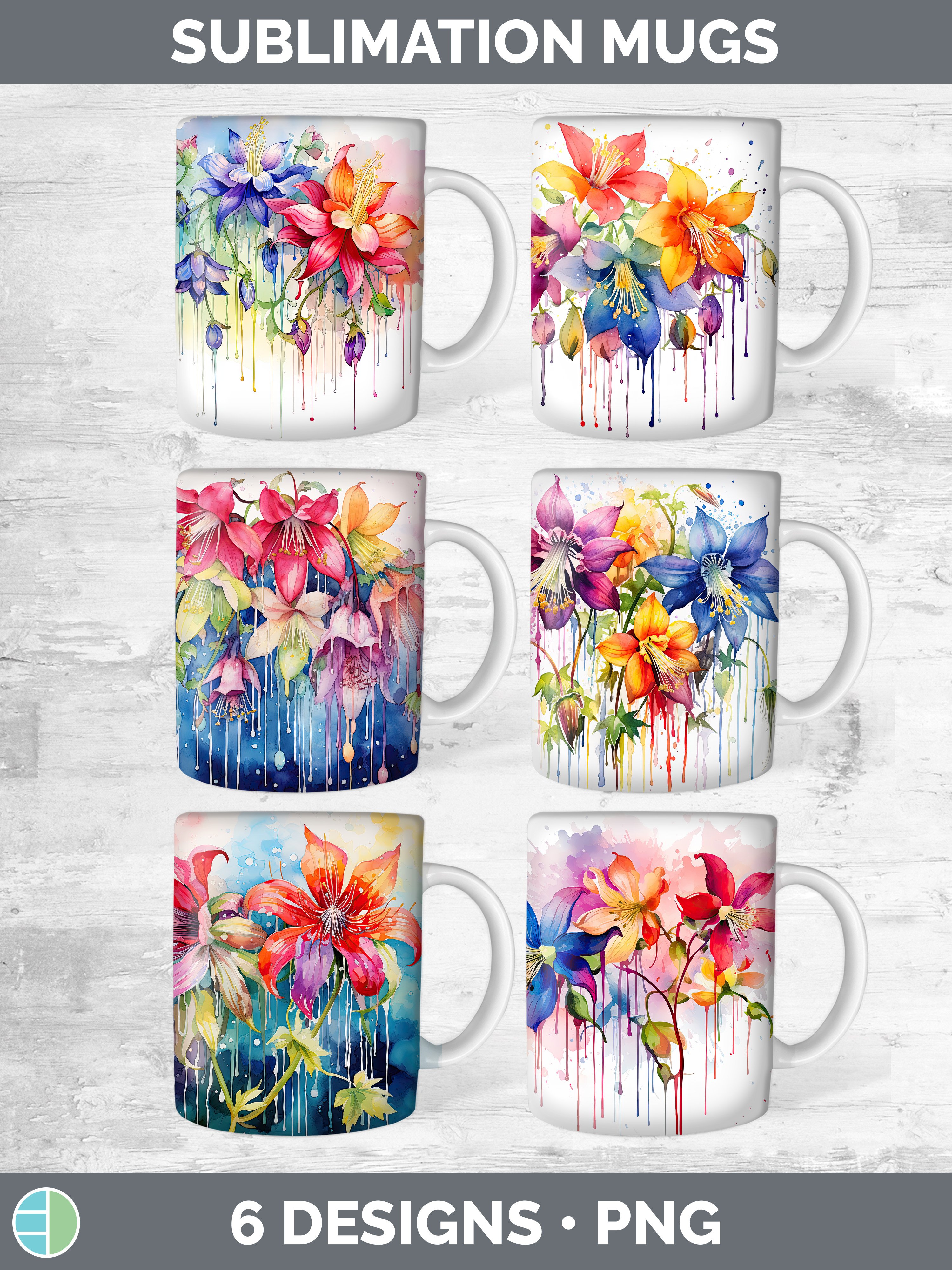 Splat Rainbow Columbine Flowers Mug Wrap | Bundle Coffee Cup