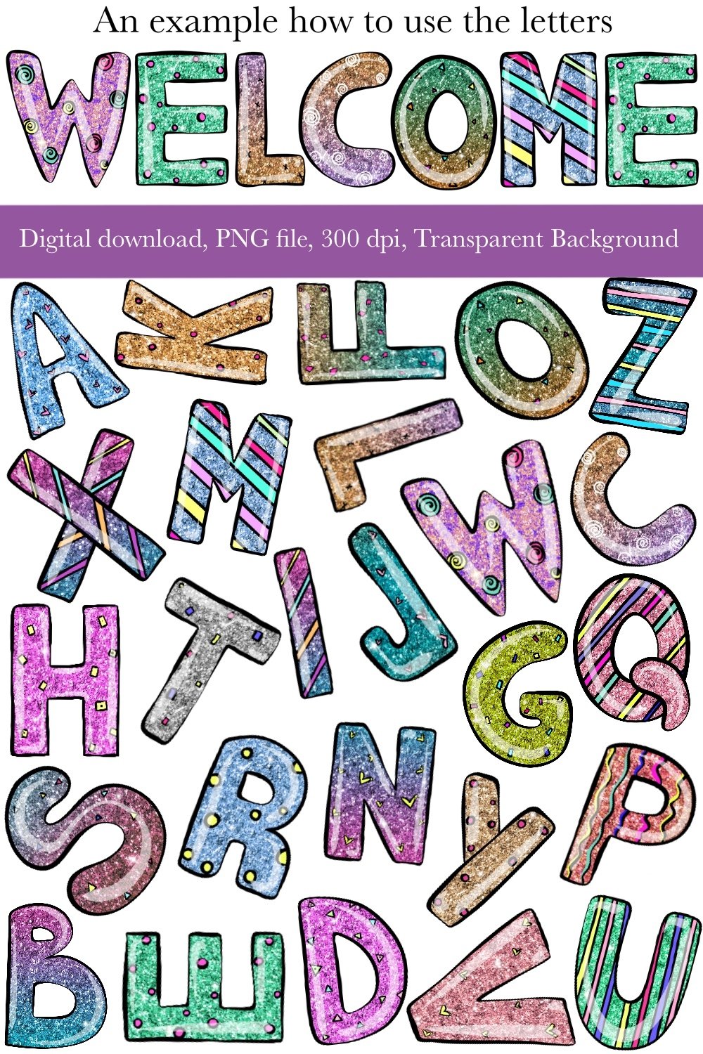 Glitter Alphabet Doodle Letters Clipart PNG, Alphabet Fonts