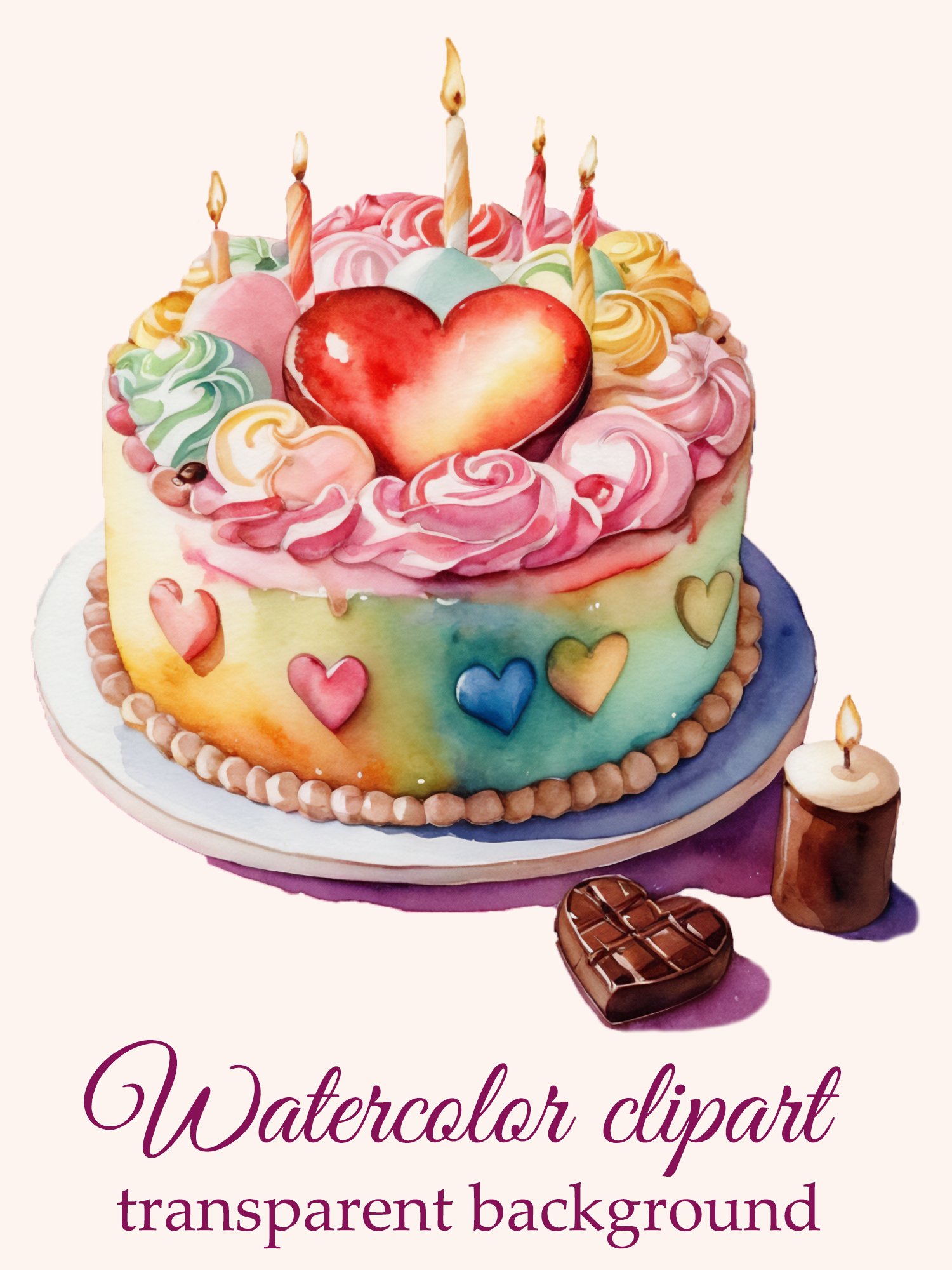 Watercolor Clipart Birthday Celebrations | Cake Illustration