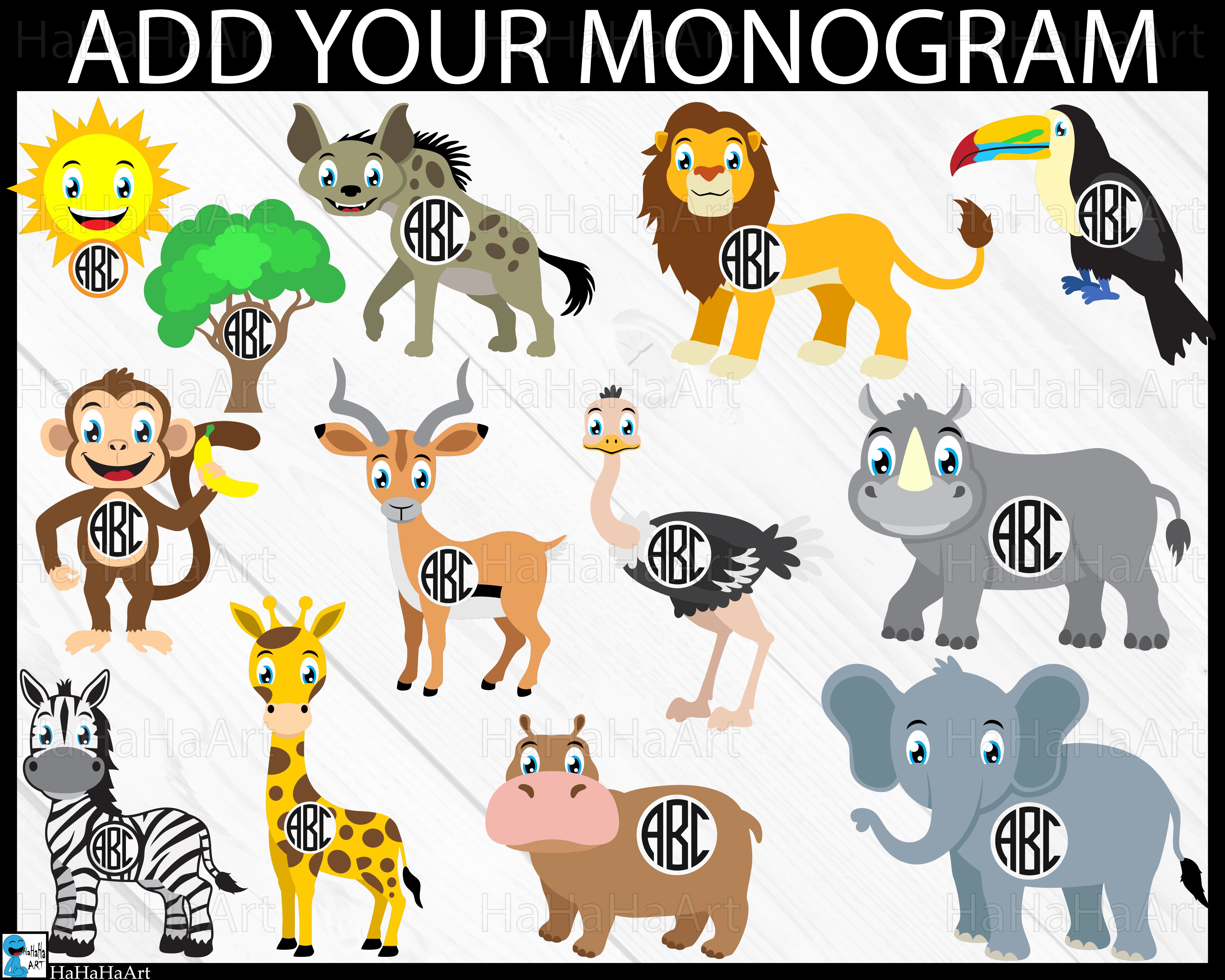 Monogram Safari Animals - Clip art / Cutting Files (1021591)
