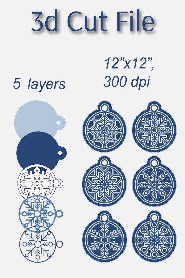 3D Cut File SVG Christmas bauble, Snowflake. Multilayer