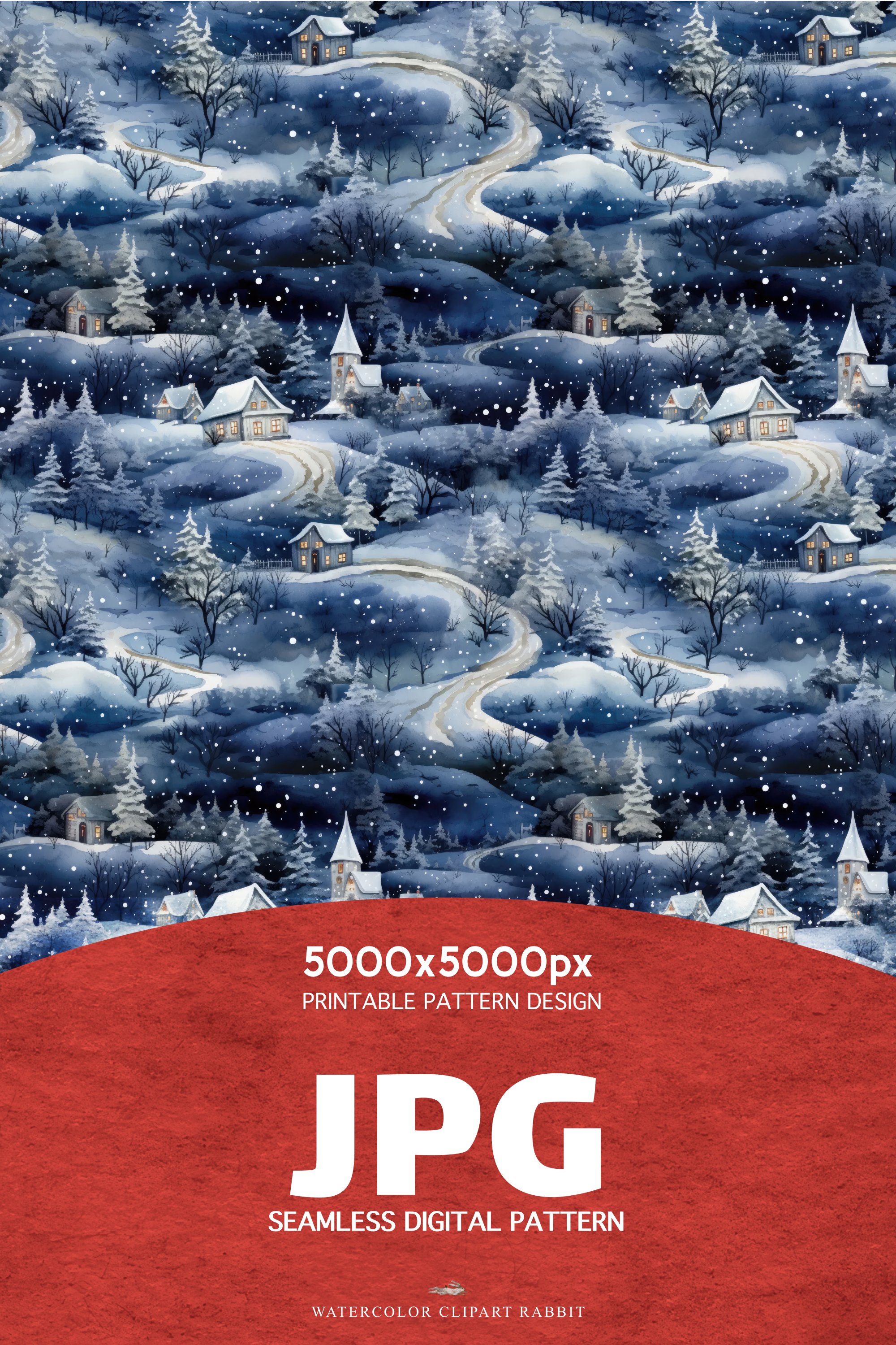 Christmas Night Village Pattern Winter Print Digital Paper