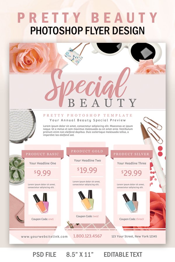 Pretty Beauty Fashion Print Flyer Template Graphic Design