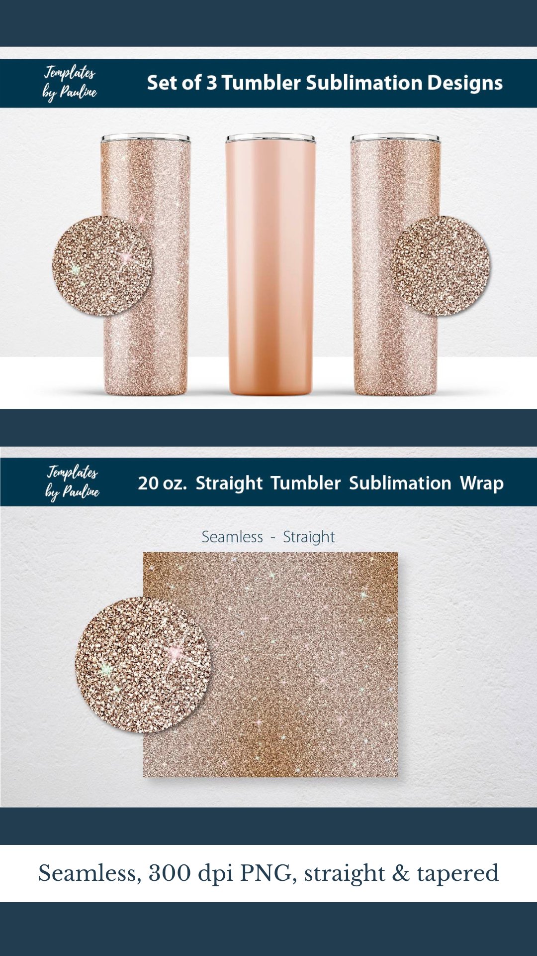 Set of 3 Beige Tumbler Wraps, Seamless Sublimation Designs