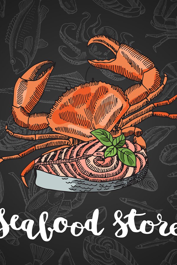 Vector hand drawn colored seafood elements (847495)
