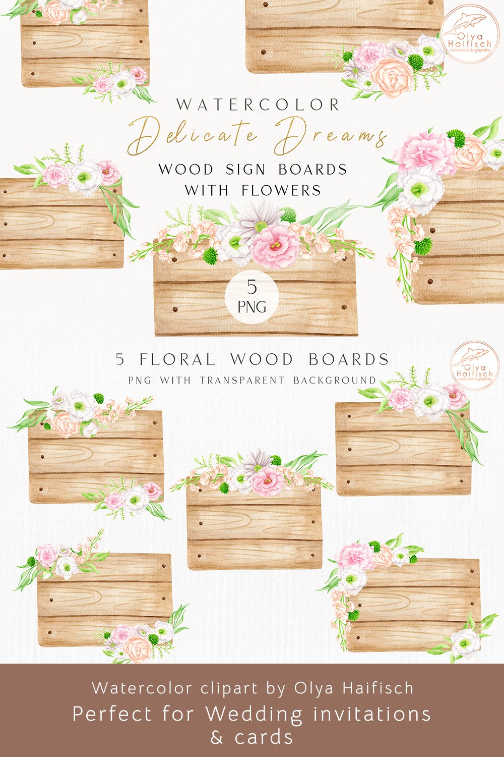 Watercolor Floral Wood Signs PNG Clipart