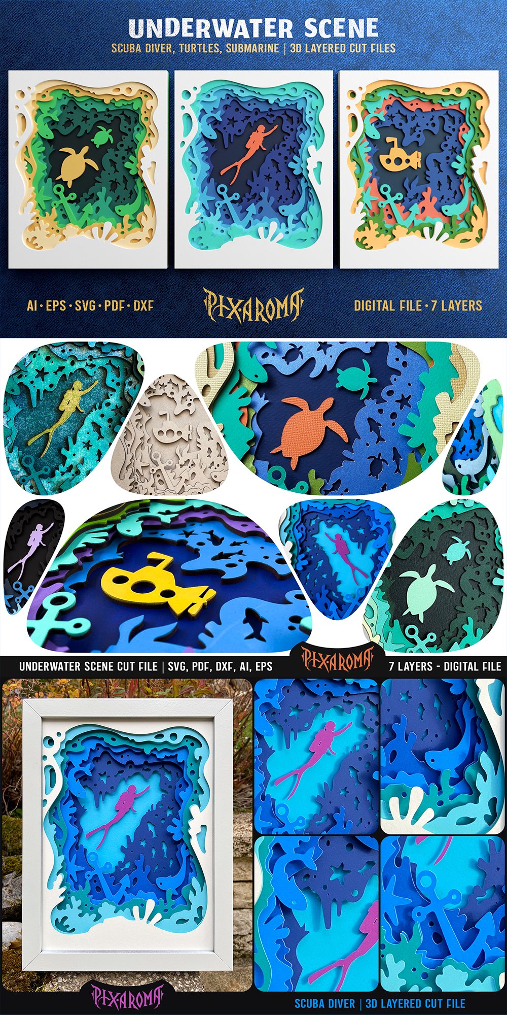 Underwater Scene 3D Layered Cut File