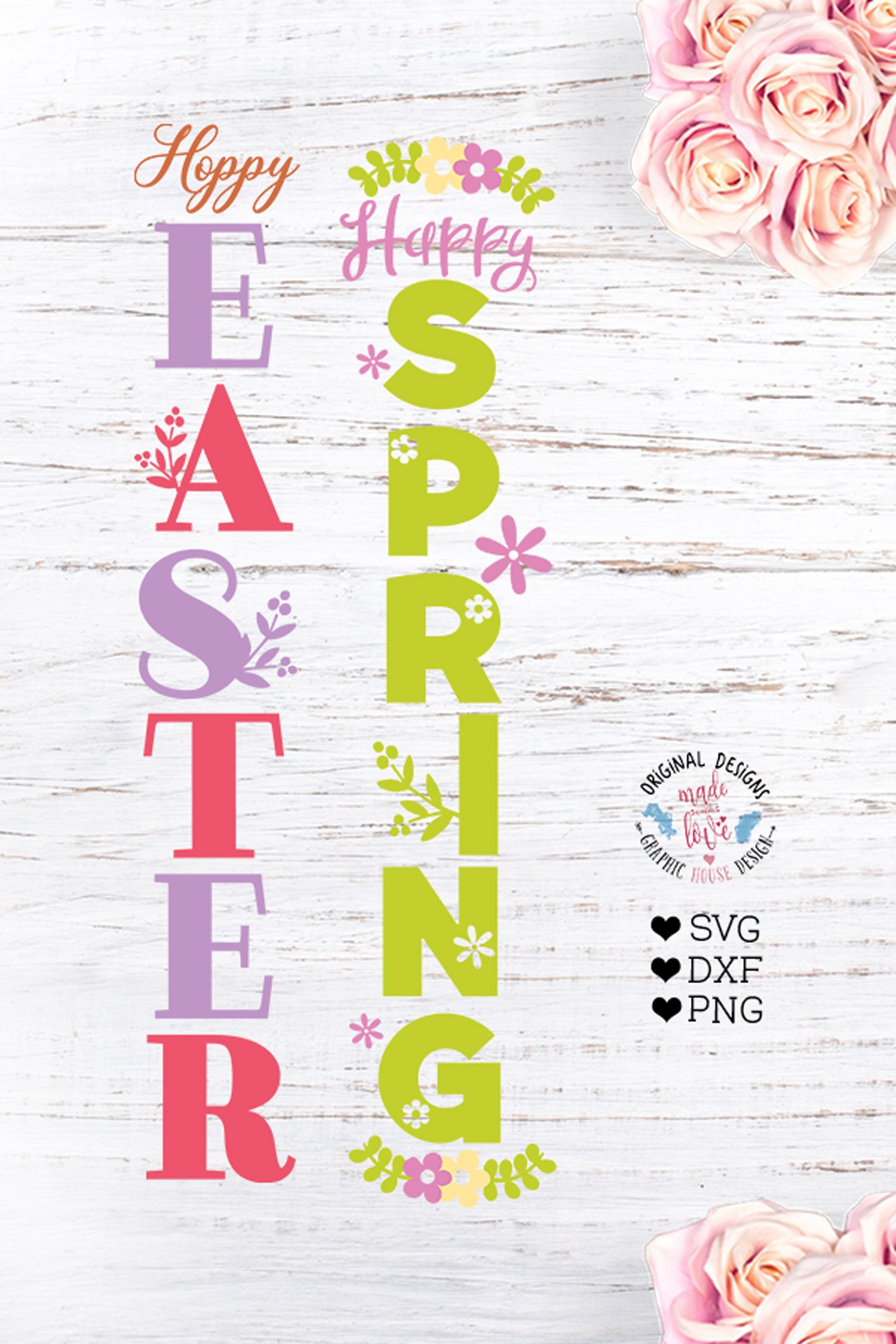 Happy Spring Sign and Hoppy Easter Cut File - Sublimation