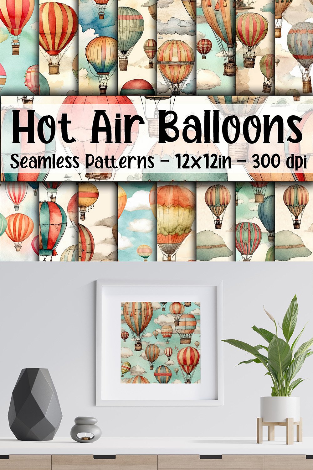 Seamless Hot Air Balloons Digital Paper