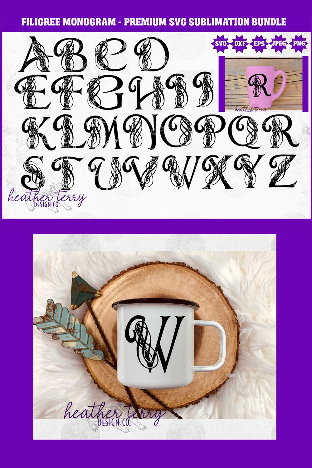 Filigree Scroll monogram svg alphabet sublimation bundle