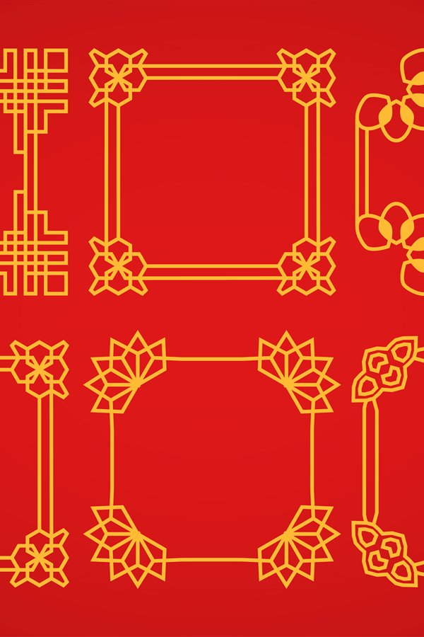 Square vector asian retro frames set (822512)
