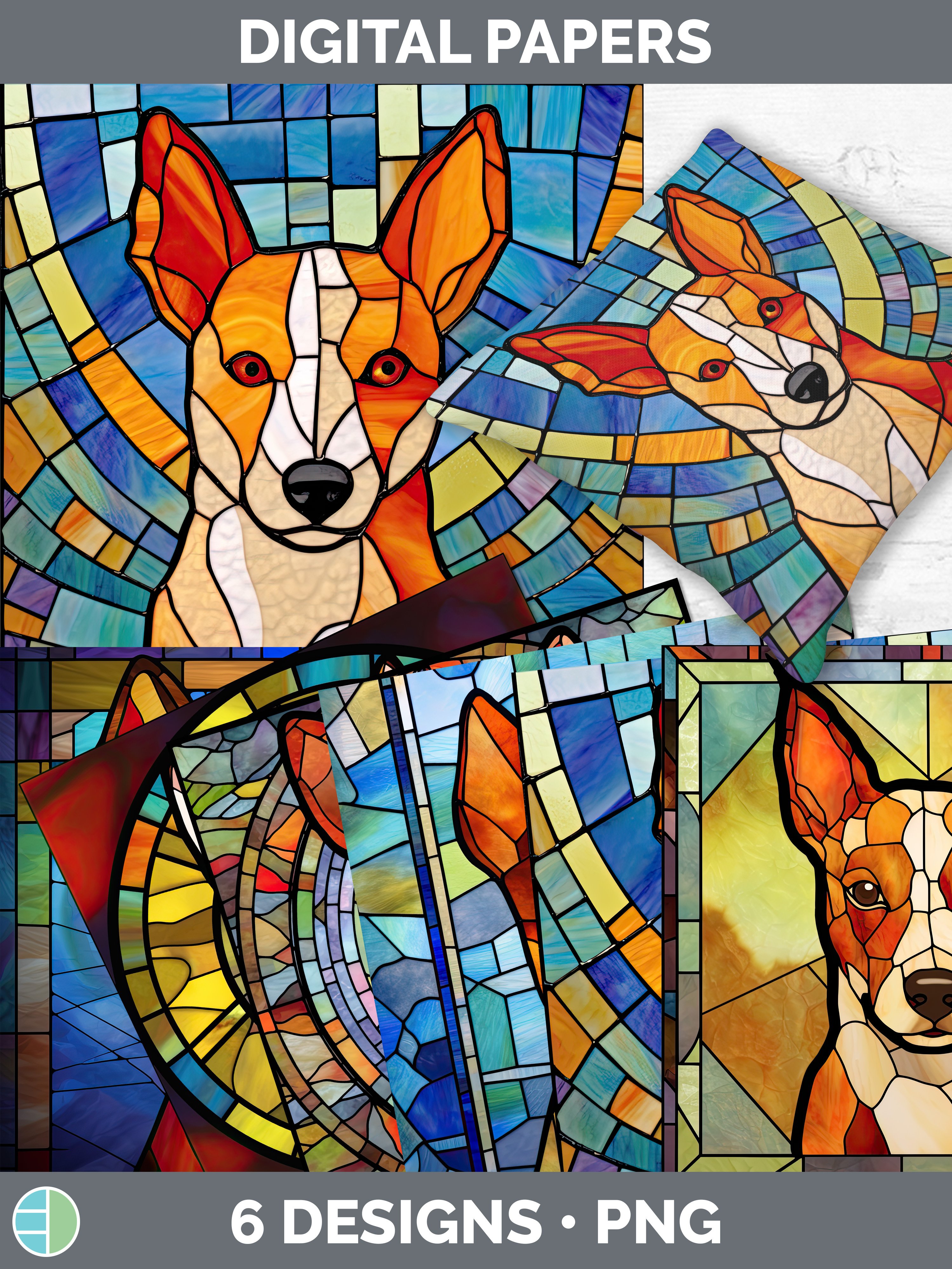 Stained Glass Basenji Dog Paper Backgrounds | Digital Scrapb