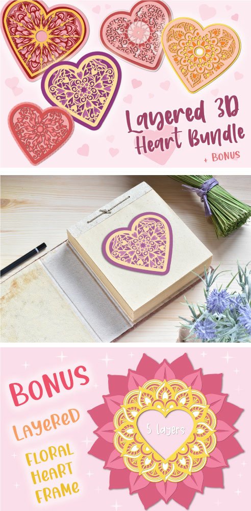 3D Layered Heart Bundle - 5 items & Bonus