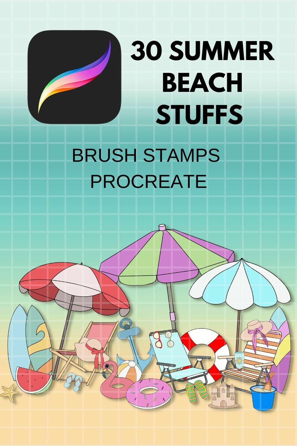 30 Summer Beach Stuff Brush Stamps Procreate