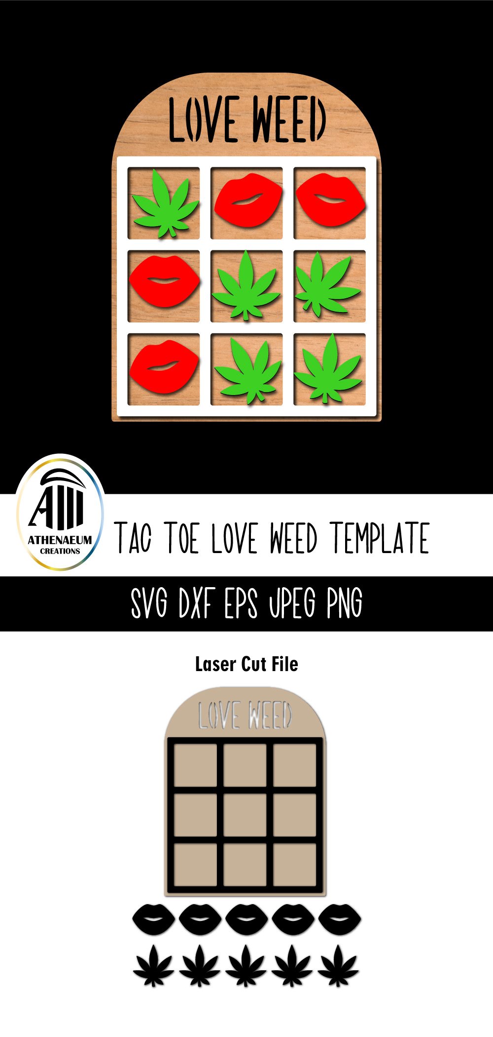 Tic Tac Toe Cannabis SVG| Love Weed Laser Cut Template