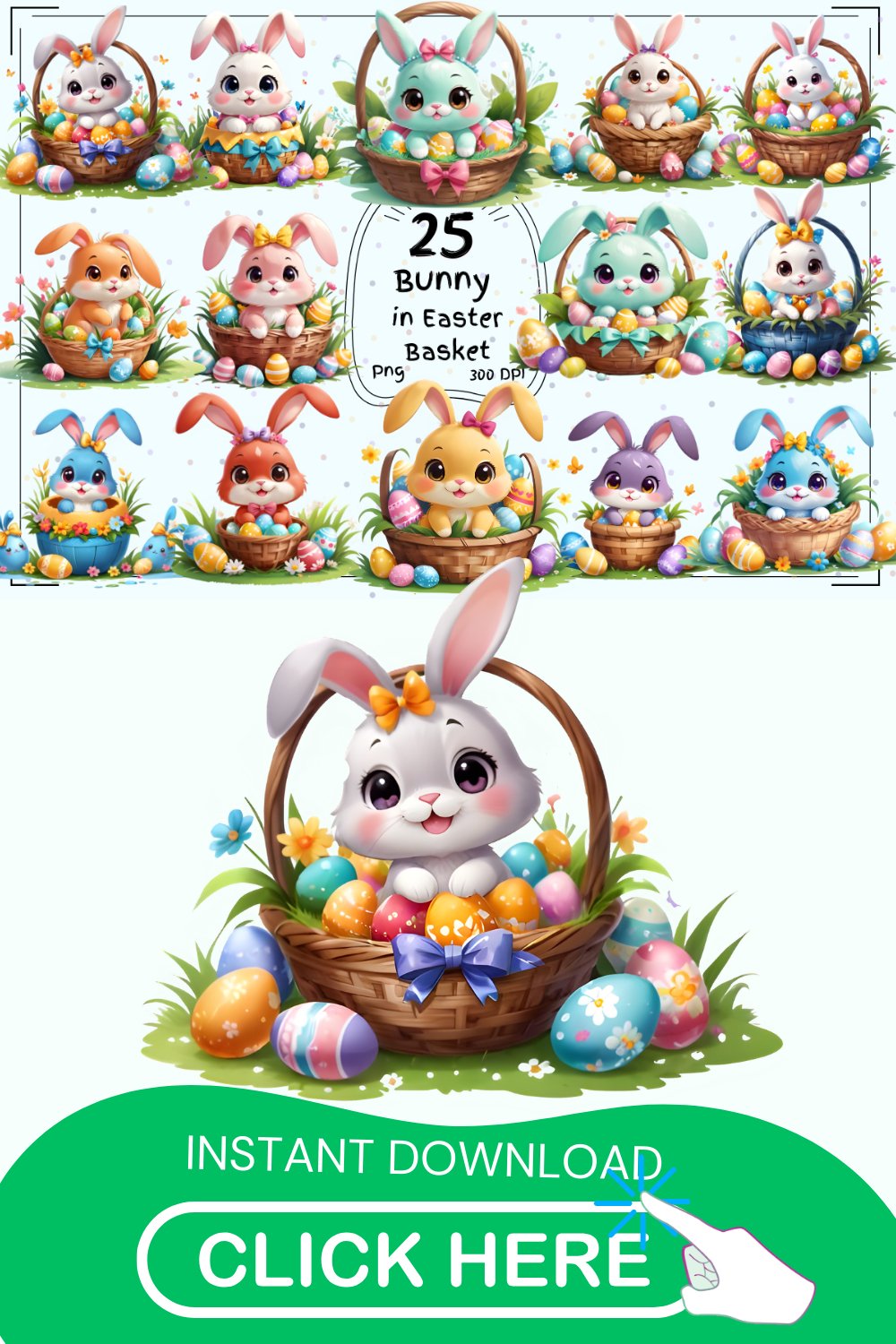 25 Bunny in Easter Basket Clipart - Festive Spring Graphics