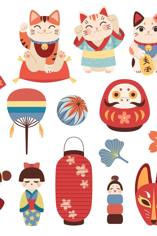 Japanese toys. National cultural lucky items, asian fortune