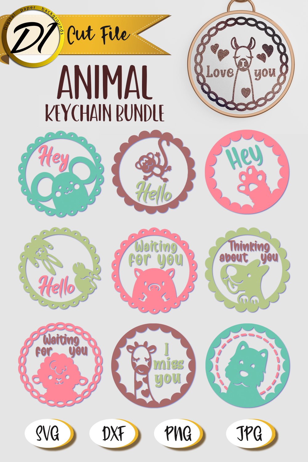 Cute animal faces svg keychain| Keychain animal svg bundle