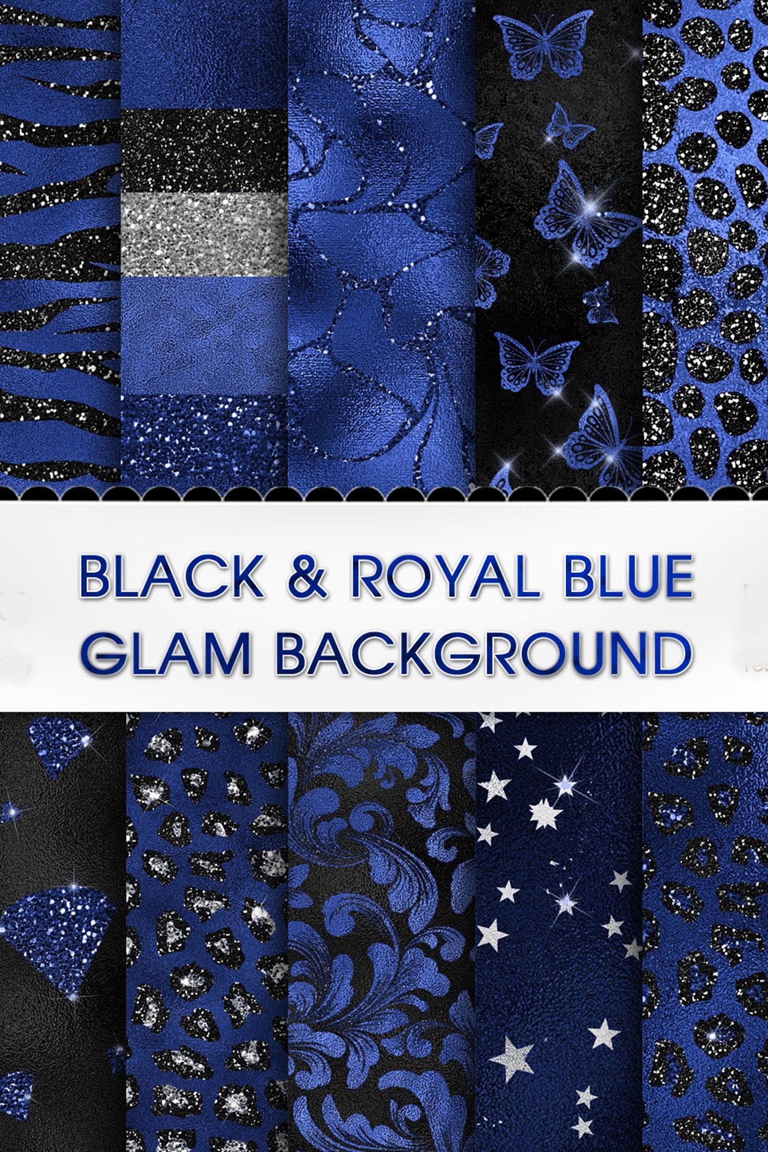 Blue Silver Glitter Digital Paper, butterfly tiger