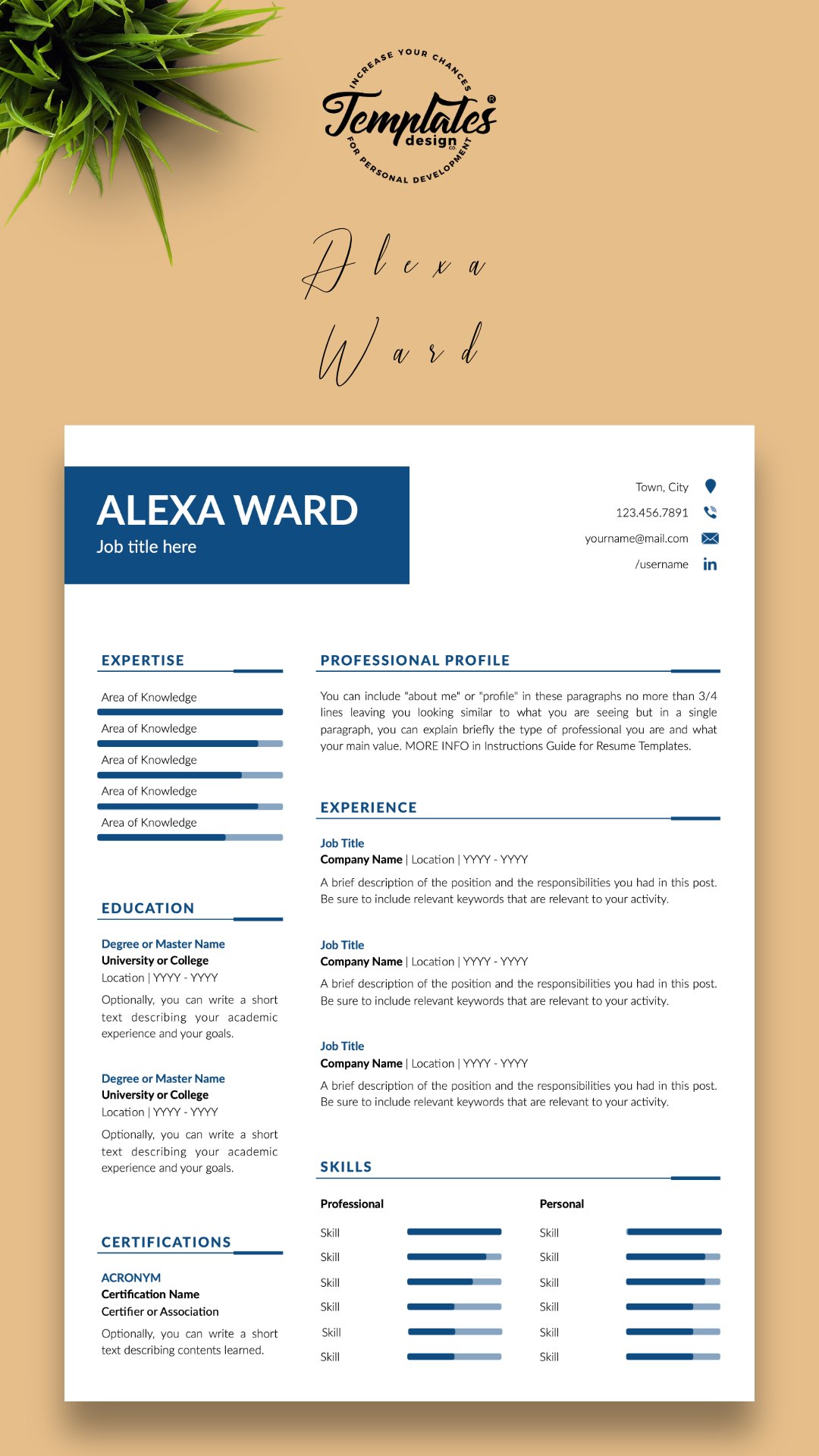 Simple Resume CV Template for Word & Pages Alexa Ward