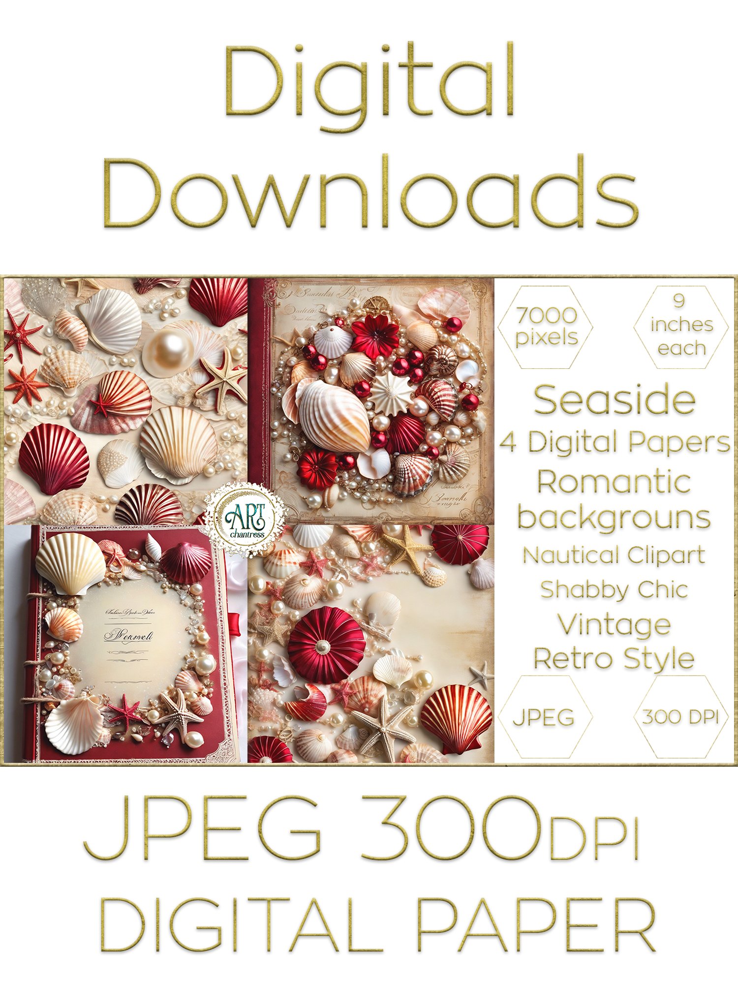 Vintage Cosy Beach Seaside Romantic Digital Papers (3940286)