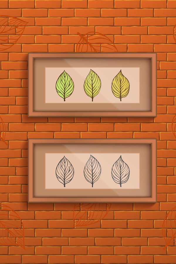 Decorative brick wall background with two interior frames wi