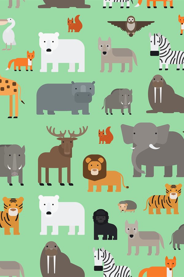 Zoo animals flat style seamless pattern