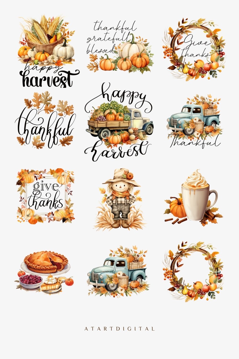 Thankful Fall Farmhouse Clipart Bundle, Instant Download Png