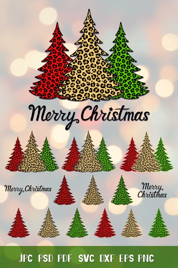 Leopard Christmas Tree SVG,Merry Christmas Phrase SVG