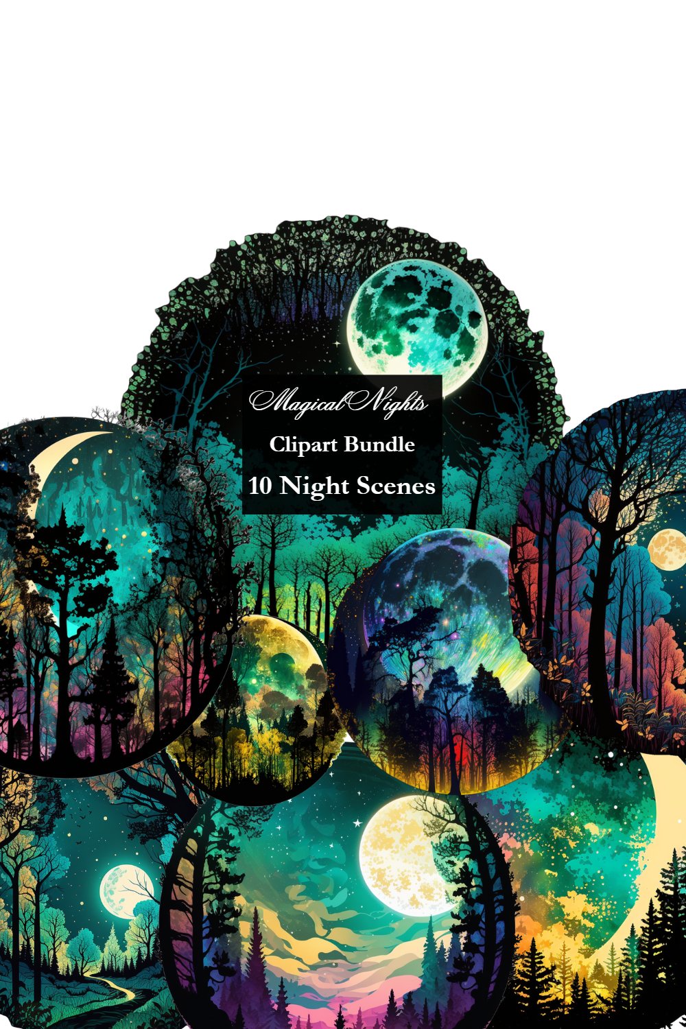 Magical Nights Clipart Bundle, Nature Clipart Png
