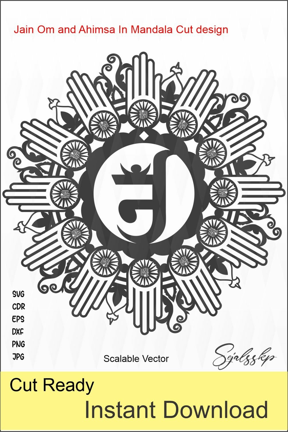 Ahimsa Mandala Design with Jain Om Hindu Aum print Cutout