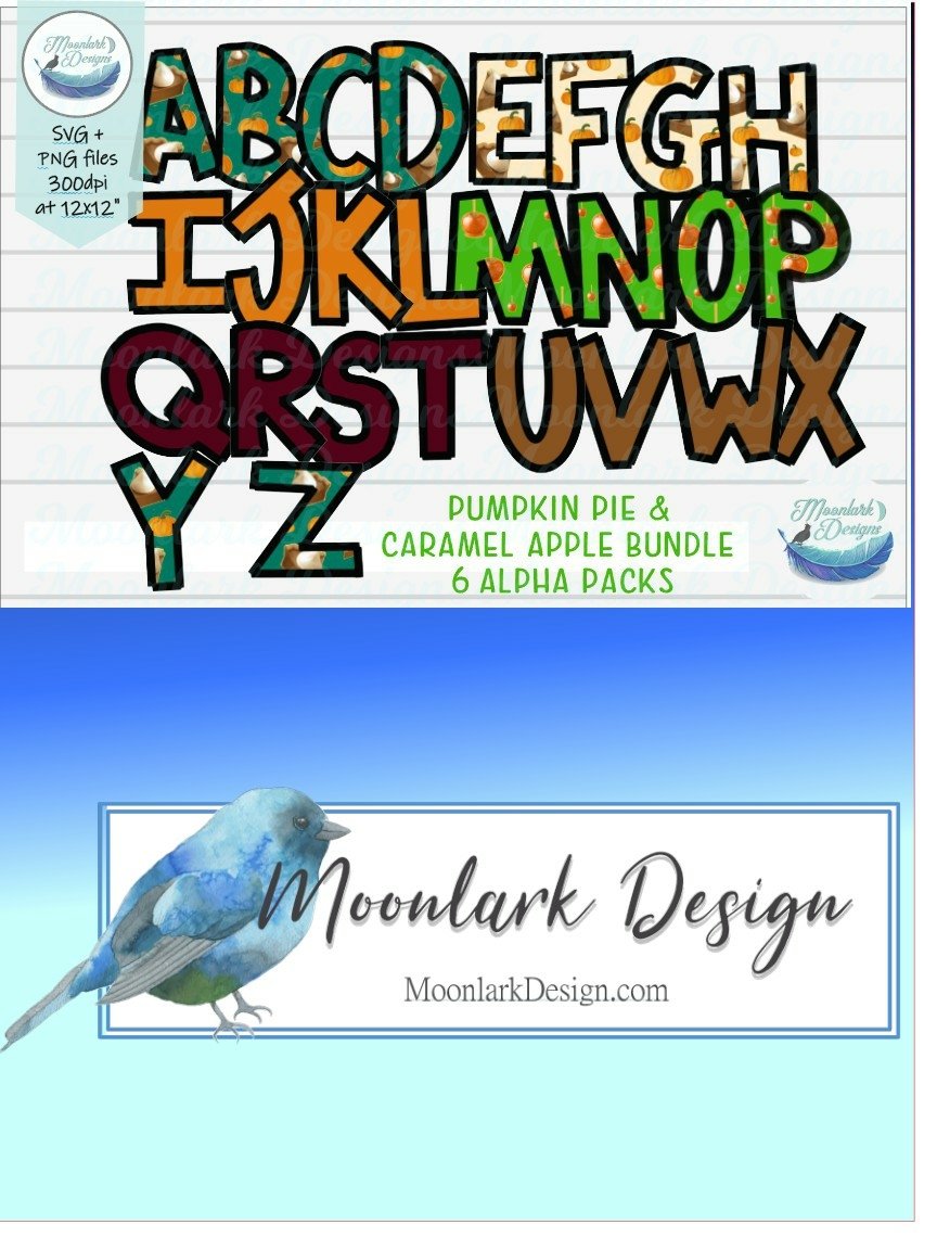 Fall Alphabet Pack, Pumpkin pie and Caramel apple Letter PNG